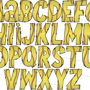 Digital Doodle Softball Letters PNG, Baseball Stitching Pattern ...
