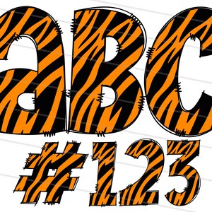 Tiger, Giraffe and Zebra Doodle Font Bundle PNG, Hand Drawn Animal ...