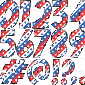 USA Stars Alphabet Letters PNG Bundle, Patriotic American Flag Doodle ...