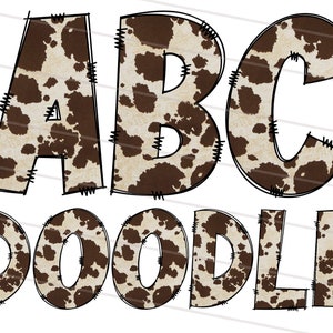 3 Different Western Cow Hide Doodle Font Bundle PNG, Hand Drawn Cow ...