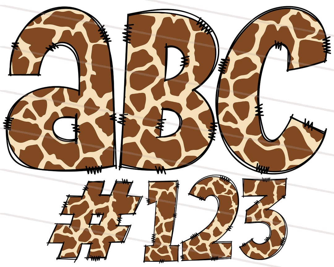 Giraffe Doodle Font Bundle PNG, Hand Drawn Animal Letter Alphabet, Png ...