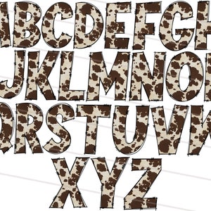 Western Doodle Font Bundle PNG, Hand Drawn Cow Pattern Letter Alphabet ...