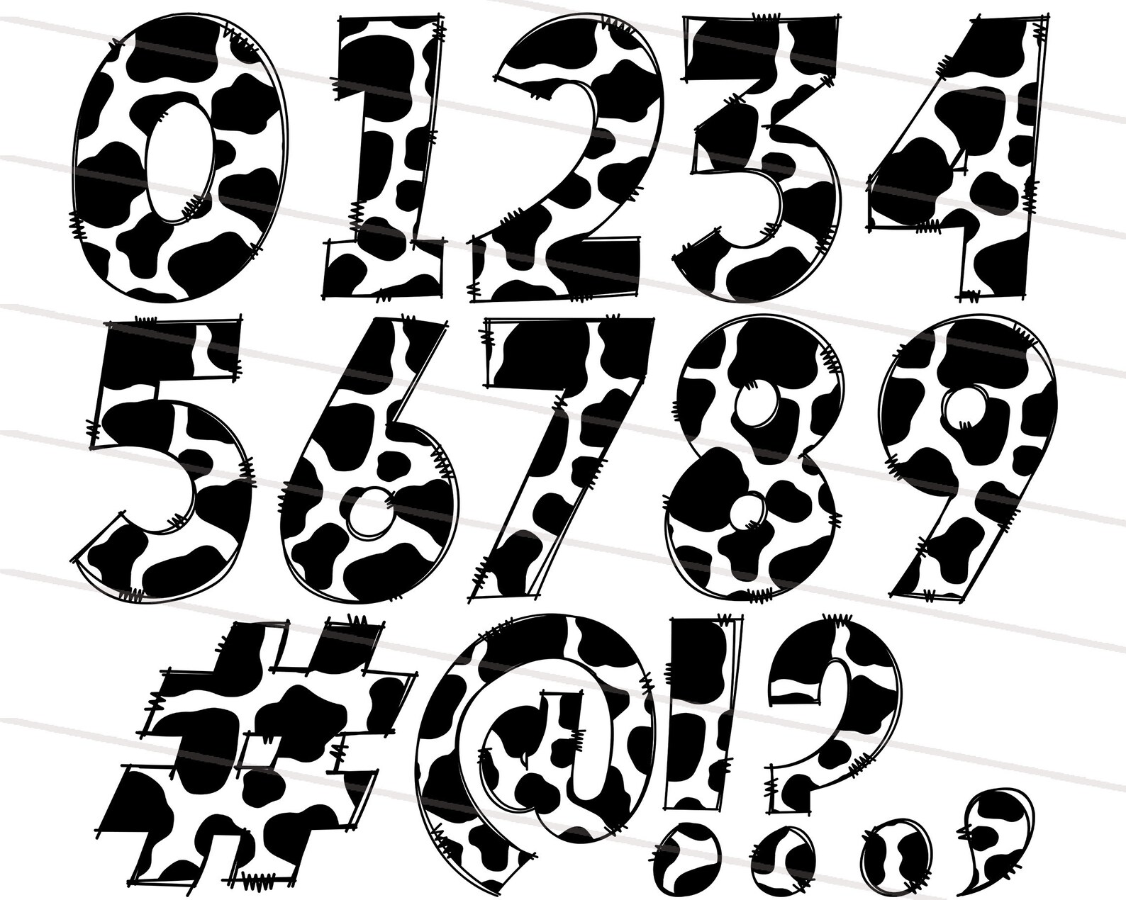 VOL 2- Black and White Cow Doodle Font Bundle SVG PNG, Hand Drawn Cow ...