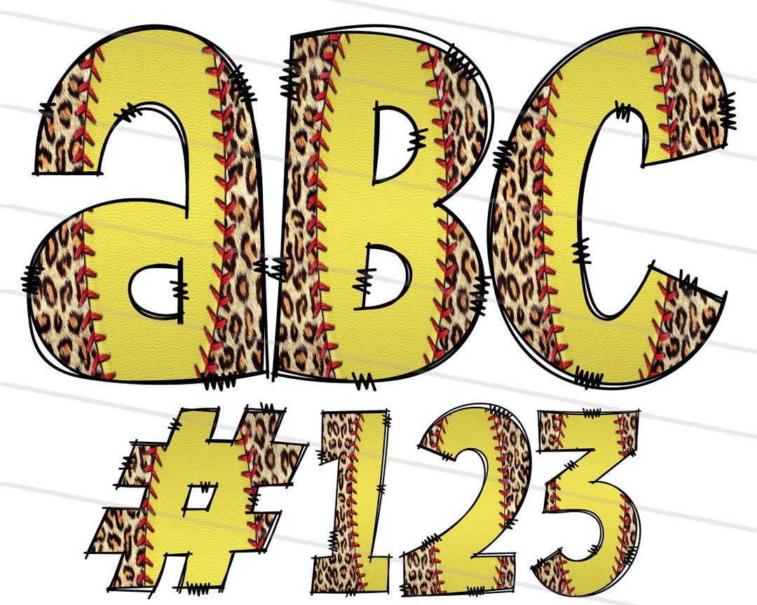 Doodle Softball Letters PNG With Leopard and Baseball Pattern Alphabet ...