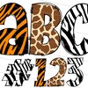 5 Different Leopard Doodle Font Bundle PNG, Hand Drawn Cheetah Letter ...