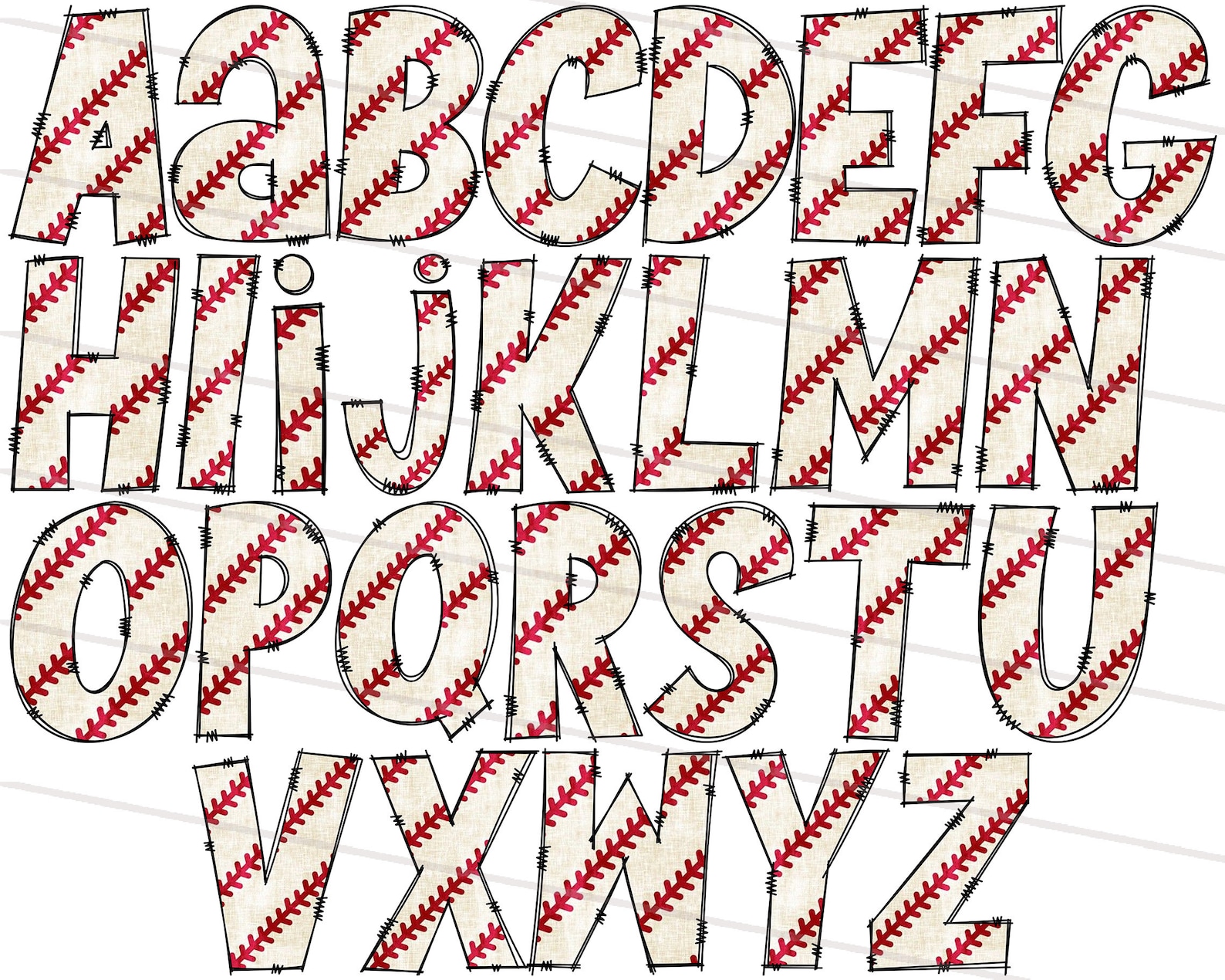Baseball Doodle Font Bundle PNG Hand Drawn Retro Baseball | Etsy