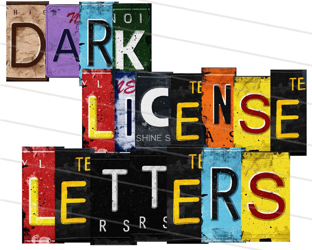 Digital Download, License Plate Dark Bundle of PNG Graphic Letters ...