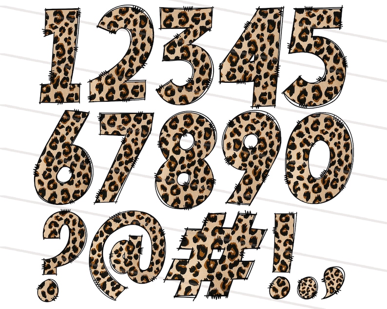 Leopard Doodle Font Bundle PNG Hand Drawn Cheetah Letter - Etsy