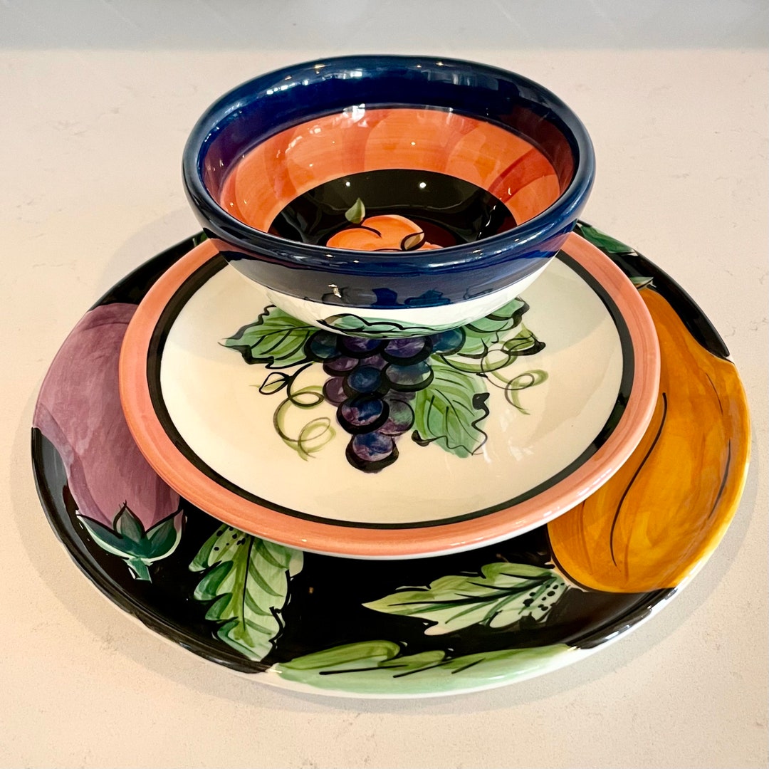 Vicki Carroll Studio Bon Appetite 3 Piece Setting-dinner Plate, Salad Plate and Bowl - Etsy