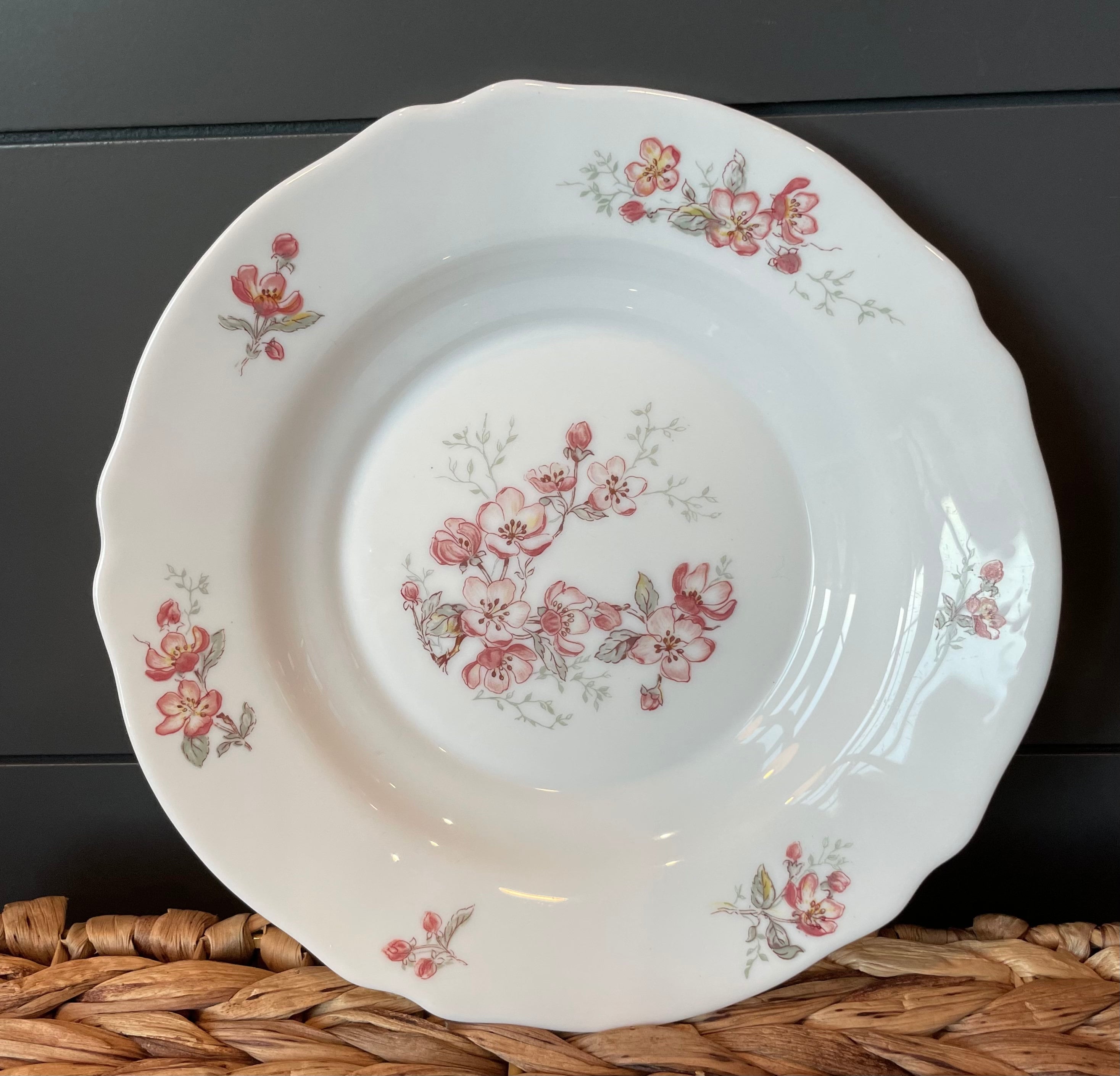 Vintage Arcopal France Cherry Blossom Florentine Milk Glass Dinner ...