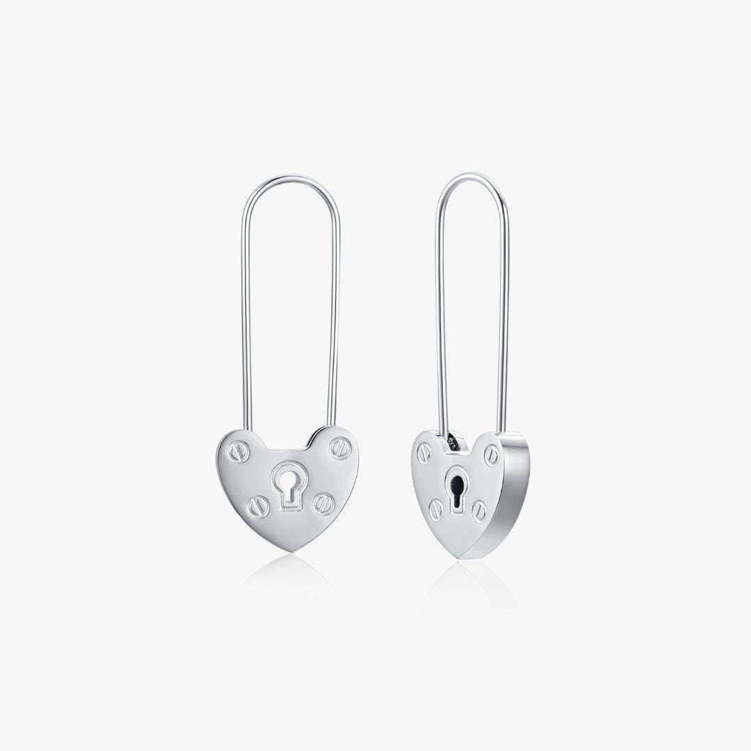 Heart Locket Safety Pin Earrings (18K PVD Gold Plated Stainless Steel ...