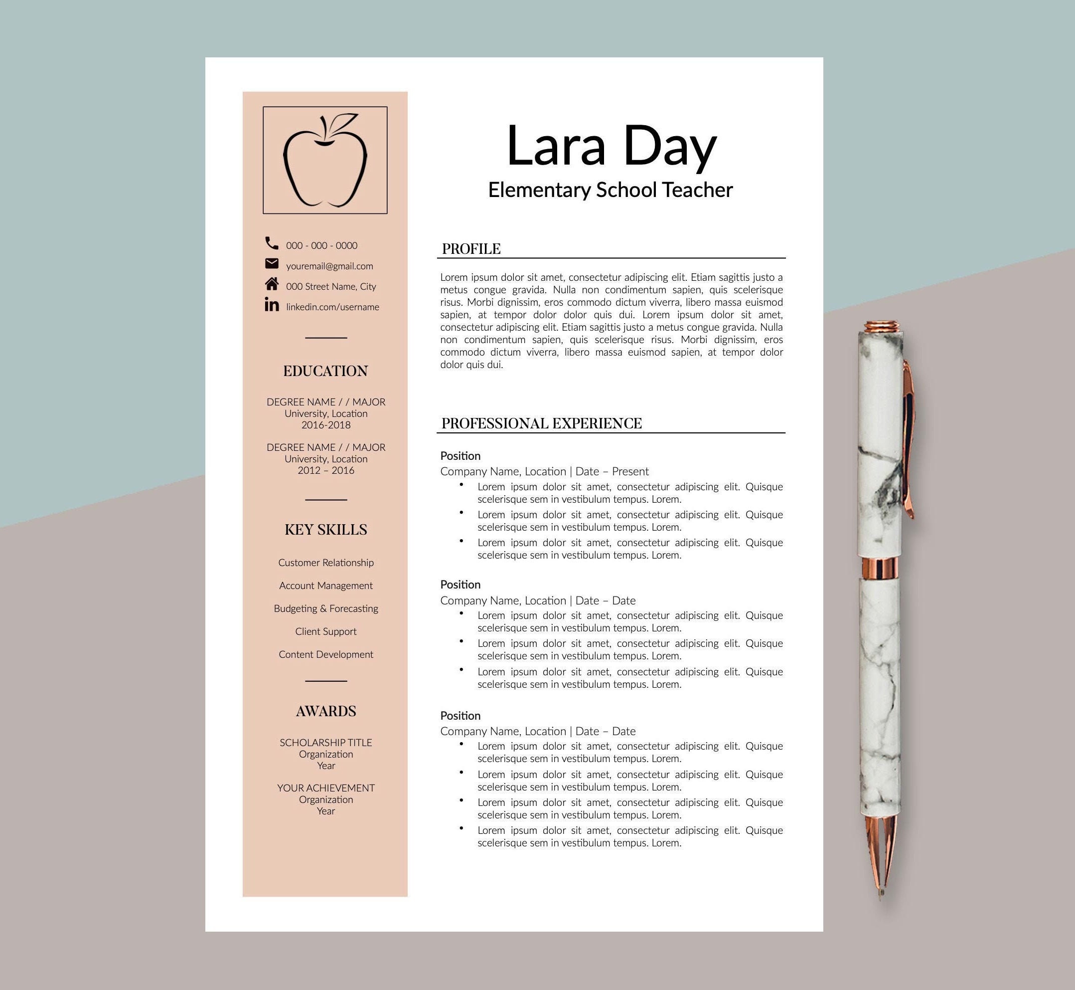 Creative Teacher Resume Template CV Template Cover Letter - Etsy Australia