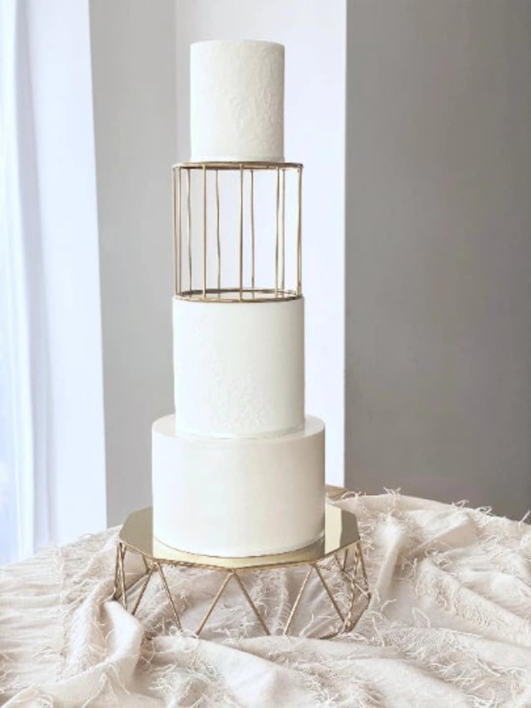 Metallic Gold Geometric Cake Stand - Cake Plinth - White Cake Stand ...