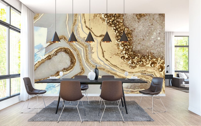 Golden Effect Fluid Wall Mural Modern Wallpaper Self - Etsy