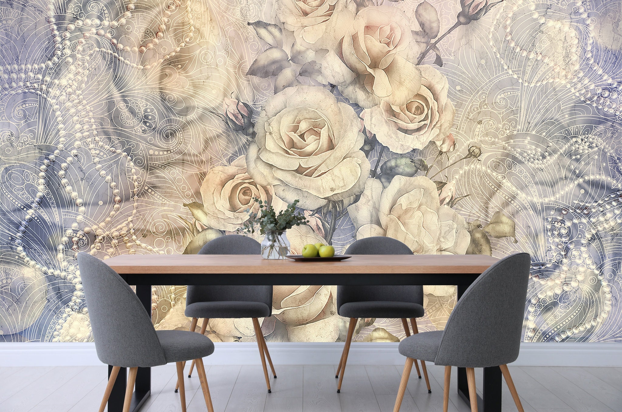 Delicate Cream Roses Wallpaper Self Adhesive Wall Decoration | Etsy