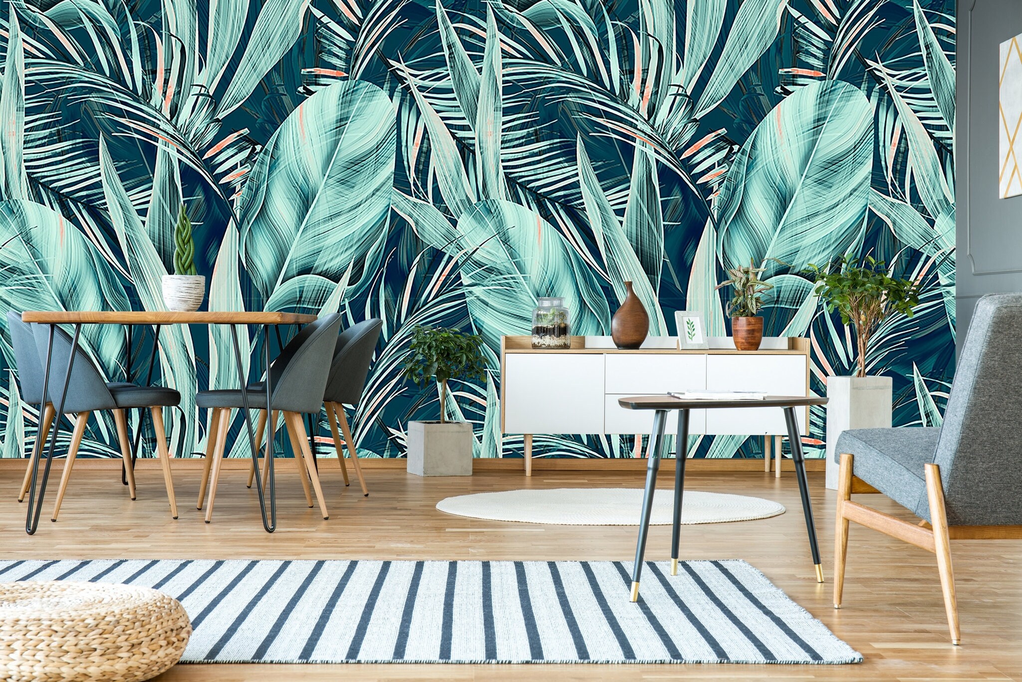 Huge Tropical Vector Leaves Print Wallpaper Self Adhesive | Etsy