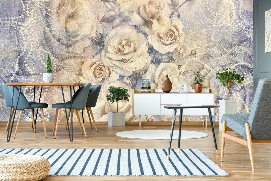 Delicate Cream Roses Wallpaper Self Adhesive Wall Decoration - Etsy
