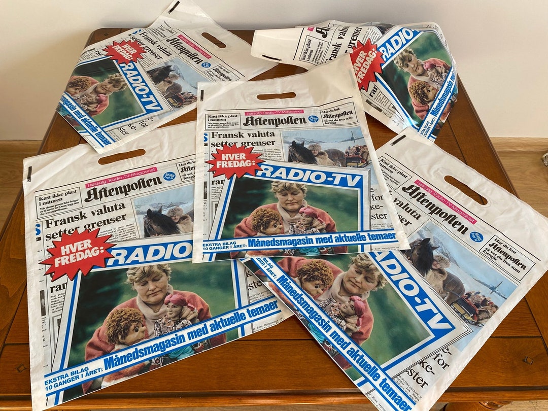 Job Lot 5 Vintage Plastic Carrier Bags Package - Newspaper Aftenposten ...
