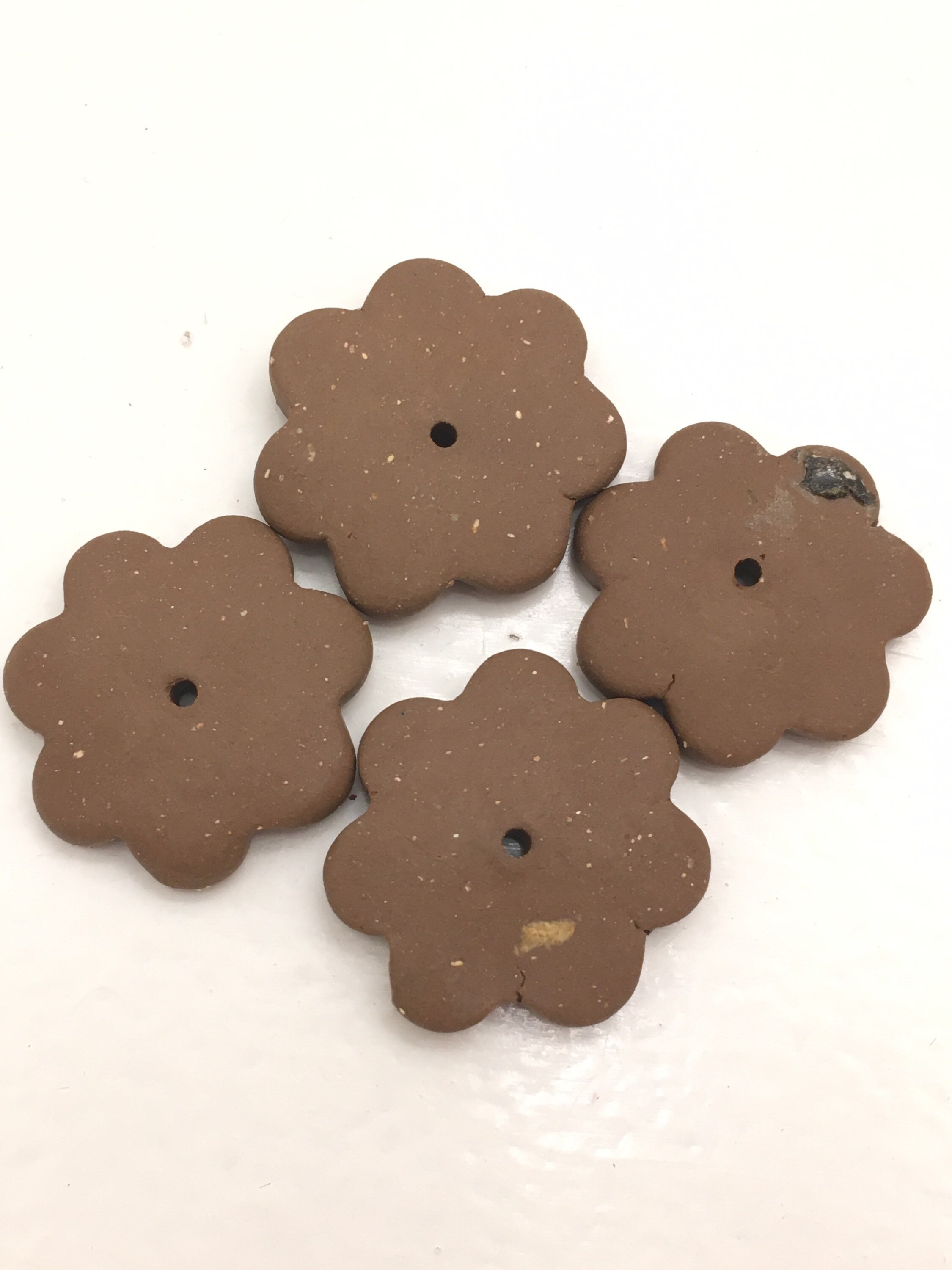 One Handmade Stoneware One Hole Button Bead With Flower Snowflake ...