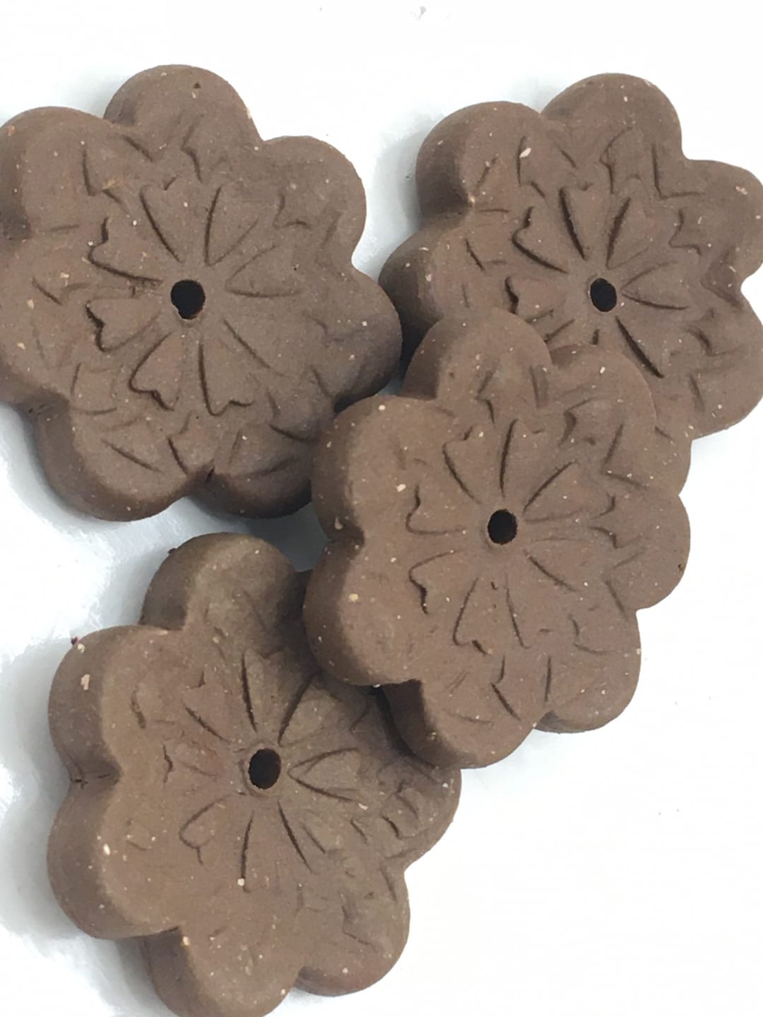 One Handmade Stoneware One Hole Button Bead With Flower Snowflake ...