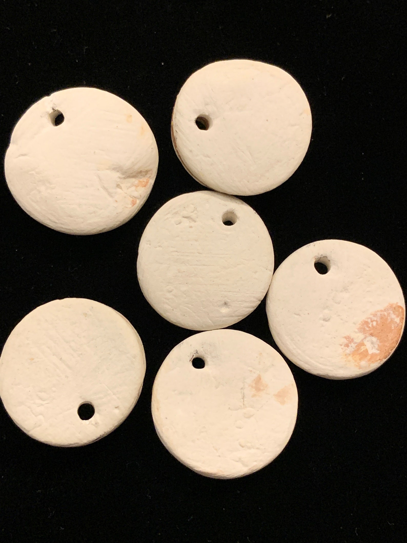 Six White and Brown Handmade Clay Token Beads for Crafting and Jewelry ...