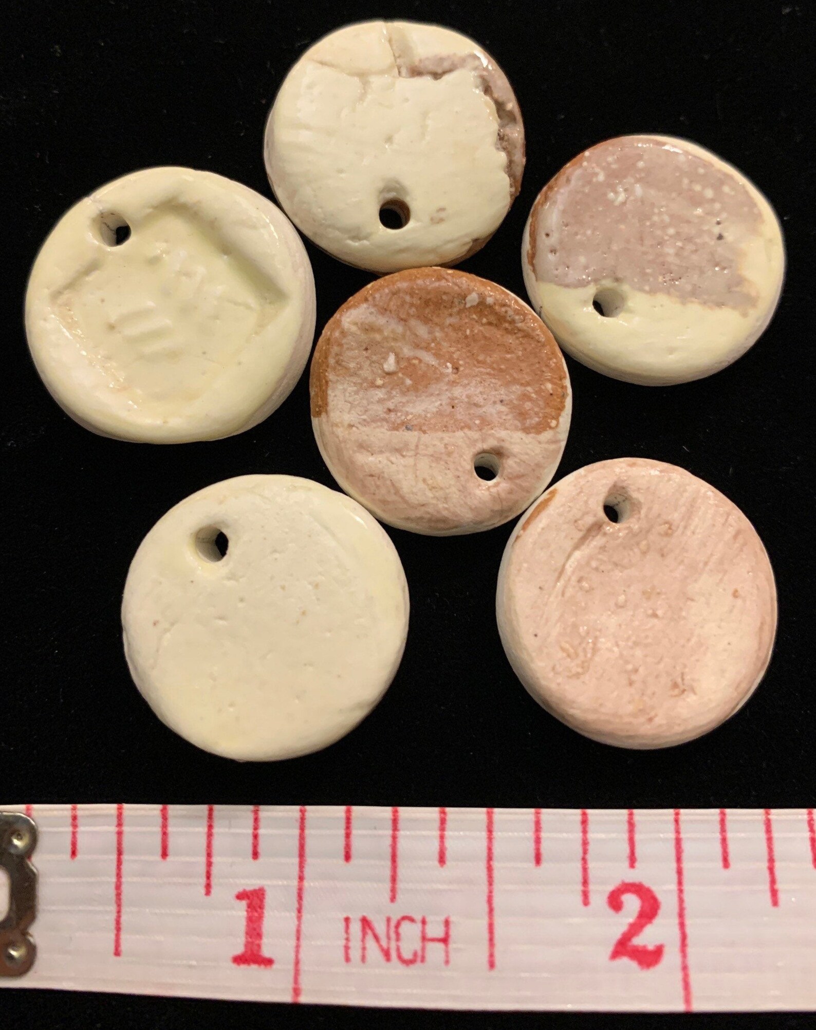 Six White and Brown Handmade Clay Token Beads for Crafting and Jewelry ...