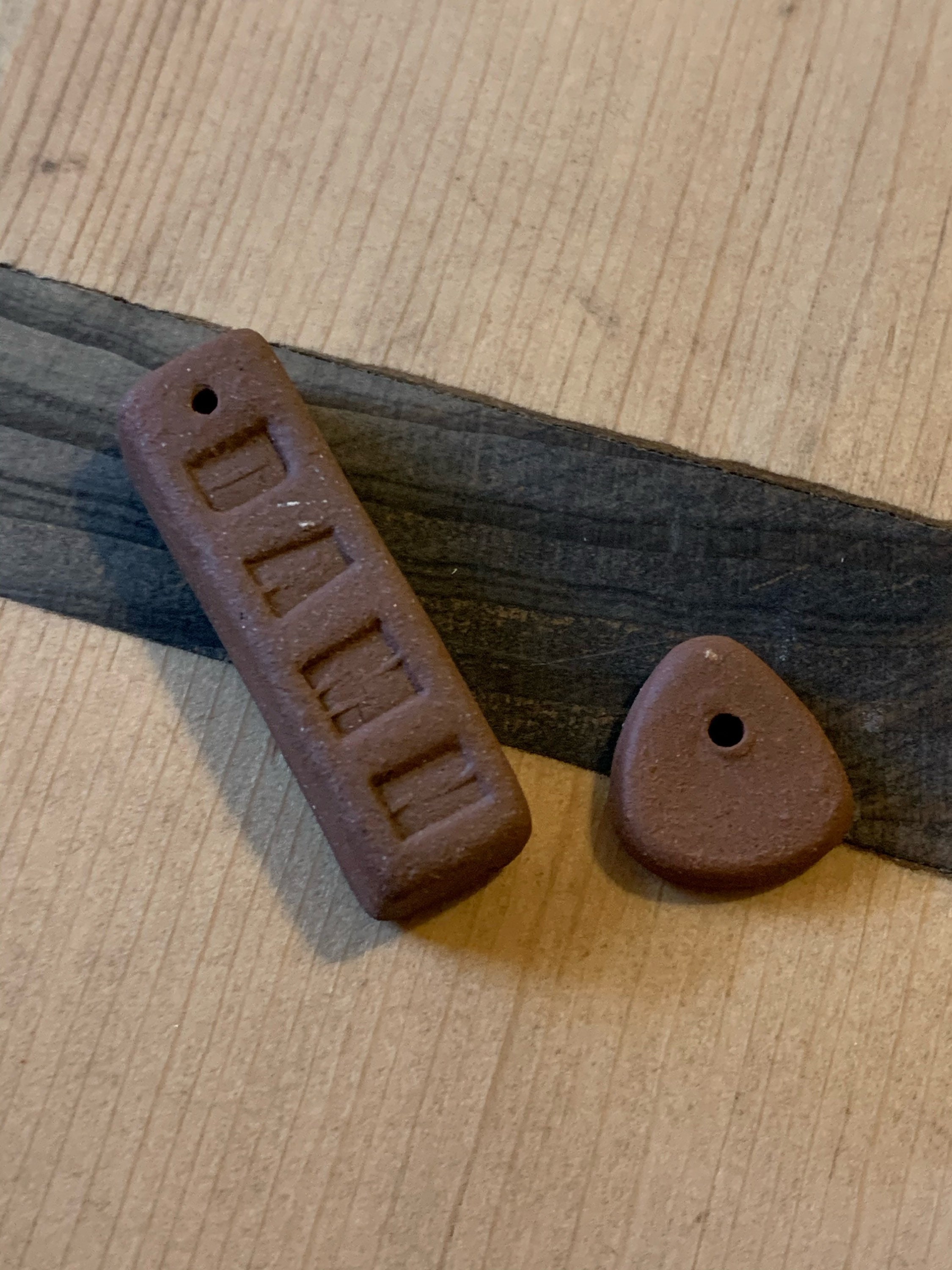 Two Handmade Clay Beads Pendant Red Clay With damn Stamp, One Simple - Etsy