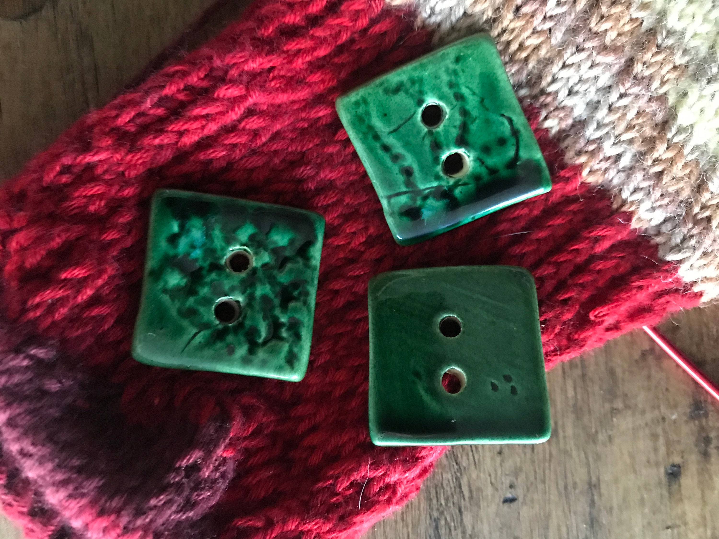 Deep Green Glossy One Inch Square Ceramic Buttons - Lot of 3 - Etsy UK