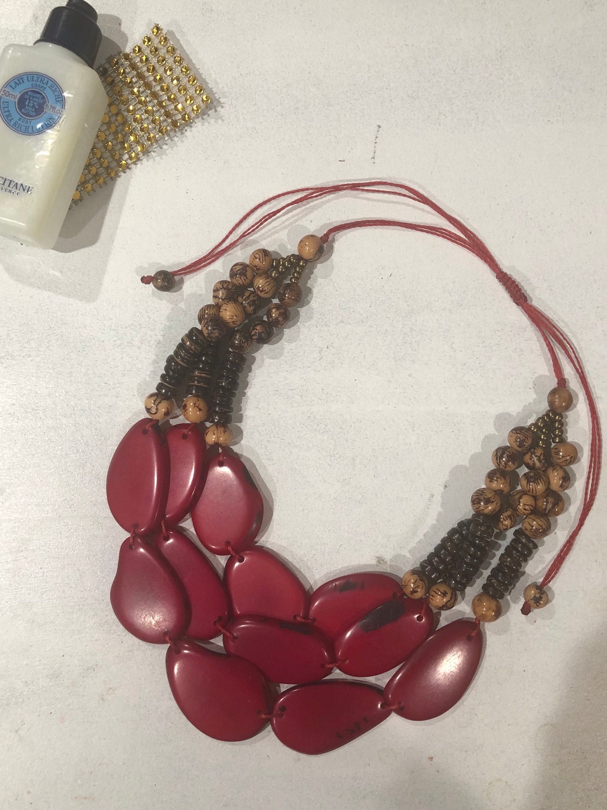 Lela Red Statement Necklace Tagua Tagua Nut Vegetable Ivory Eco ...
