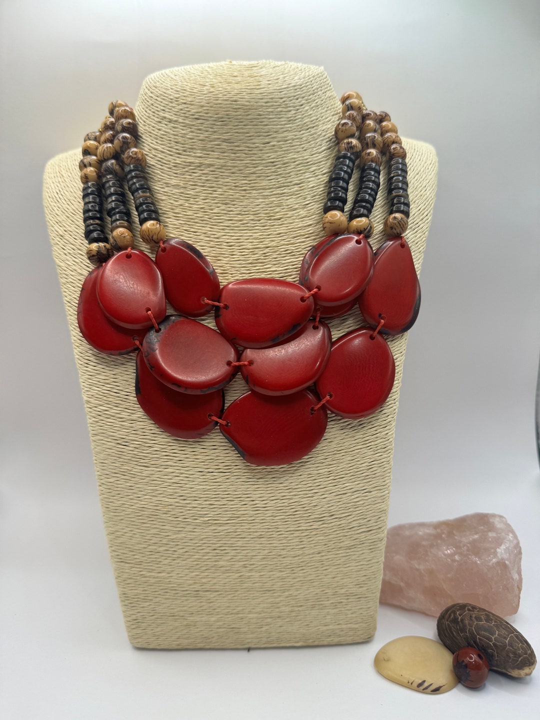 Lela Red Statement Necklace Tagua | Tagua Nut Vegetable Ivory Eco ...
