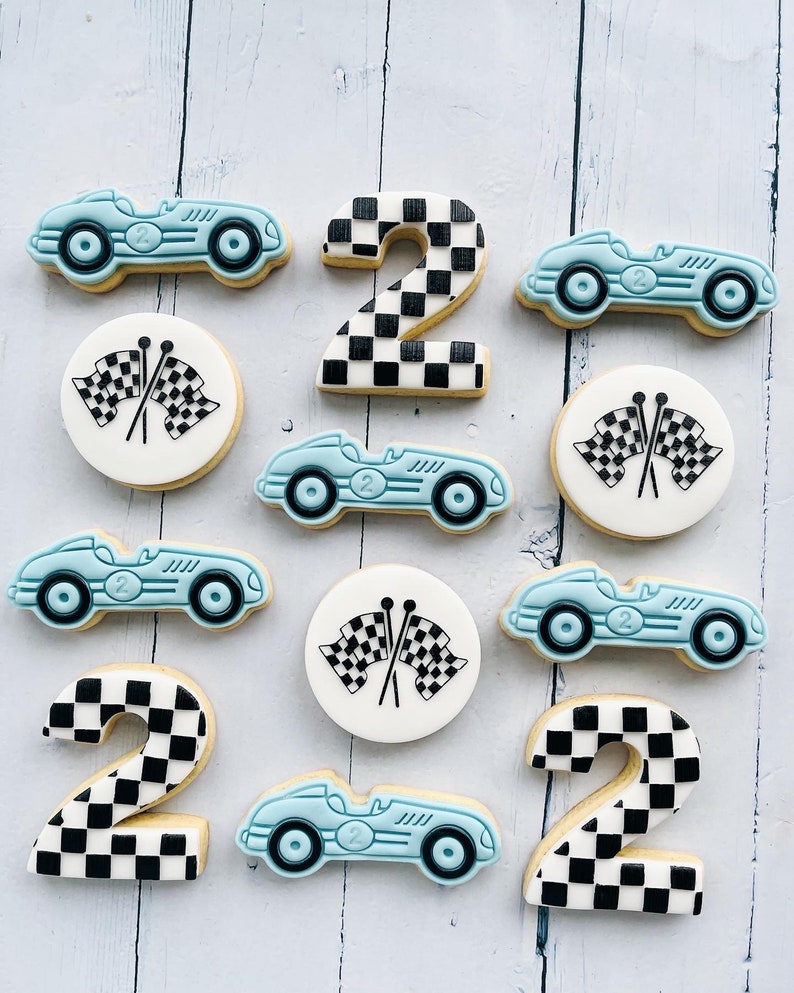 Car/ Speed/ Two Fast/ Race Car Themed Fondant Iced Sugar Cookie ...
