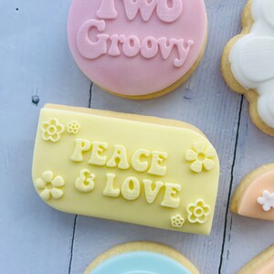 Two Groovy/ Groovy One/ Groovy/ Peace and Love 60s Themed Fondant Iced ...