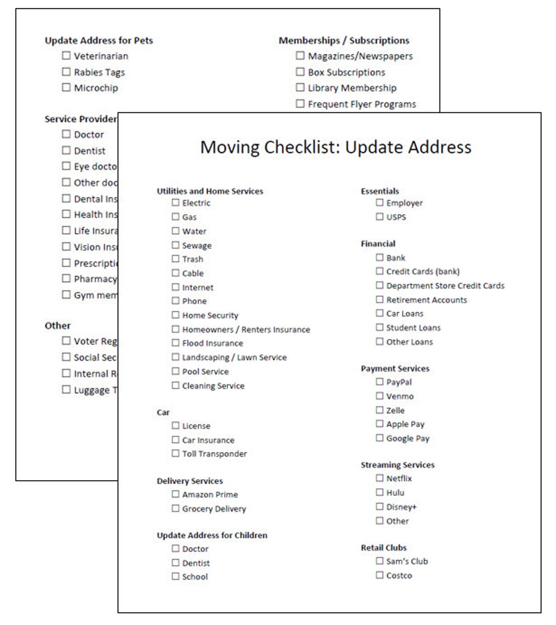 Moving Checklist: Update Address (printable and Instant Download) - Etsy
