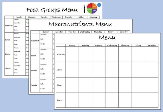 Weekly Meal Prep Menu Template printable Instant Download 3 - Etsy