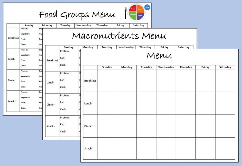 Weekly Meal Prep Menu Template (printable, Instant Download) 3 in 1 ...