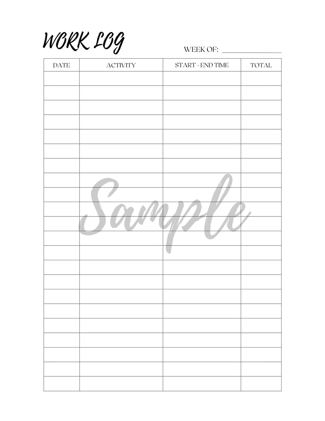 Simple Work Log Printable | Time Log | Time Tracker | Working Hours Log ...