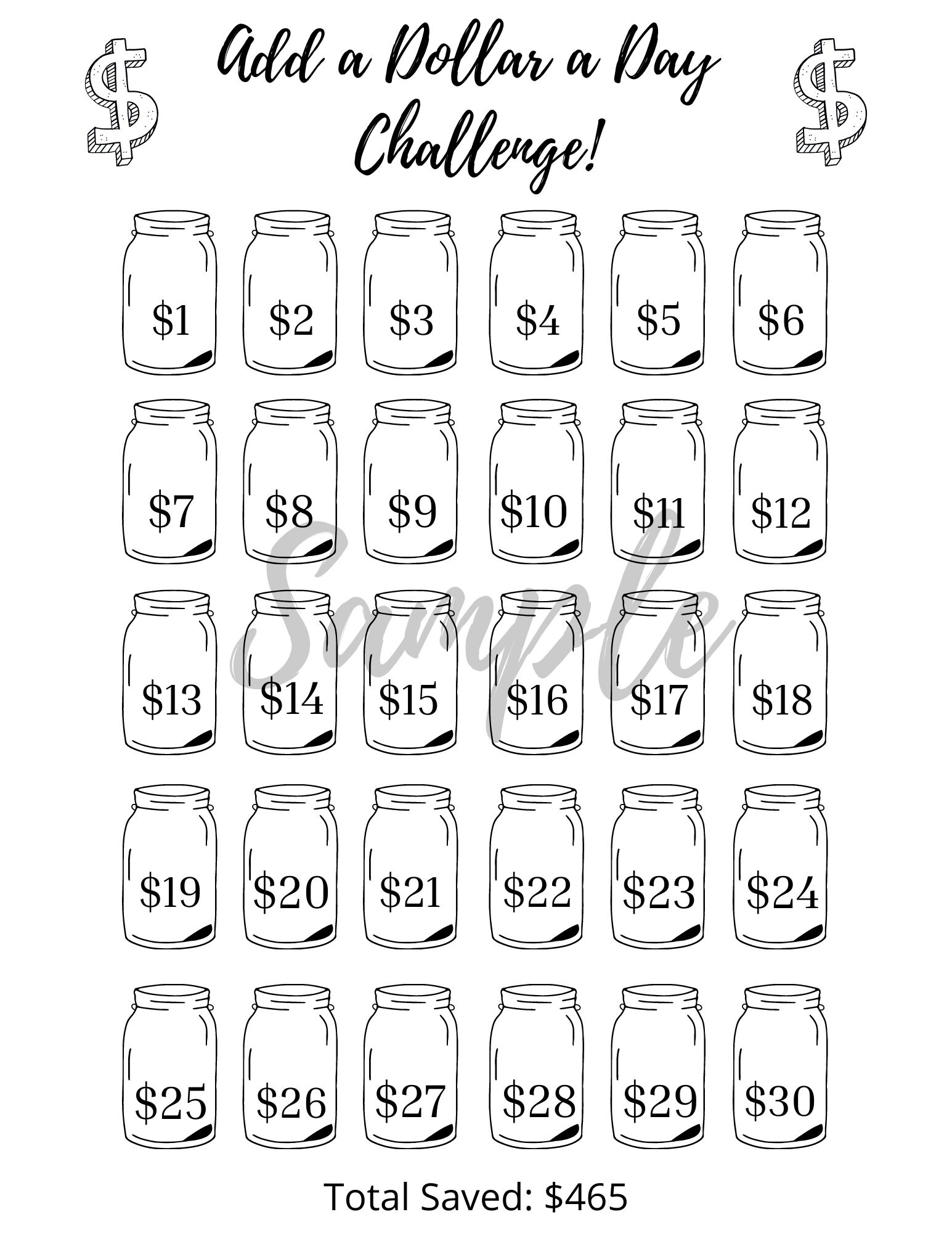 Add a Dollar a Day Challenge! | Money Savings Challenge Printable ...