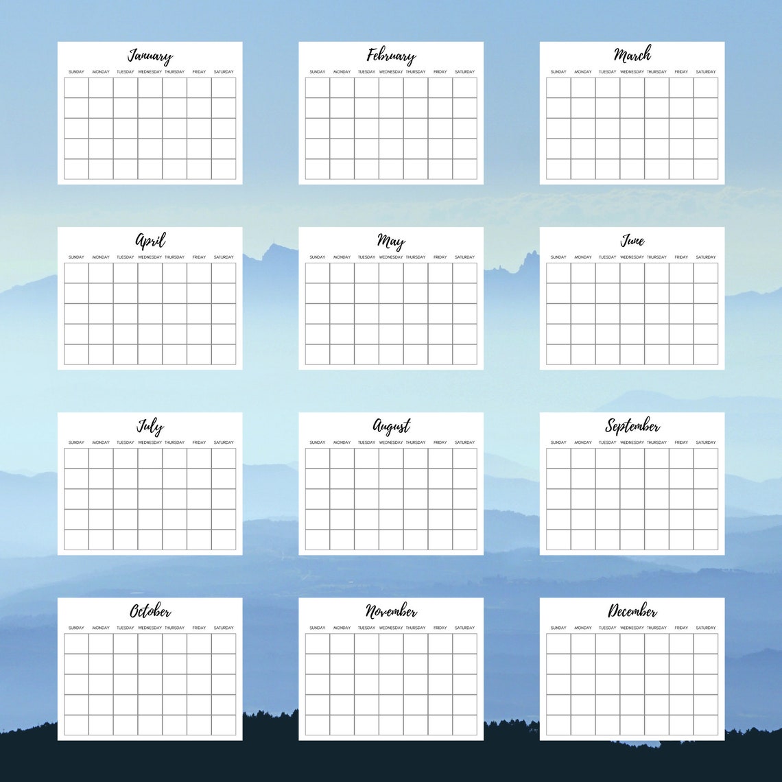 Monthly Blank Calendar Printable | Horizontal Simple Calendar | 11x8.5 ...
