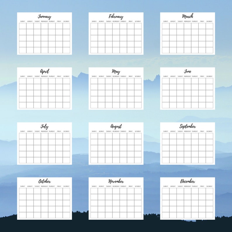 Monthly Blank Calendar Printable | Horizontal Simple Calendar | 11x8.5 ...
