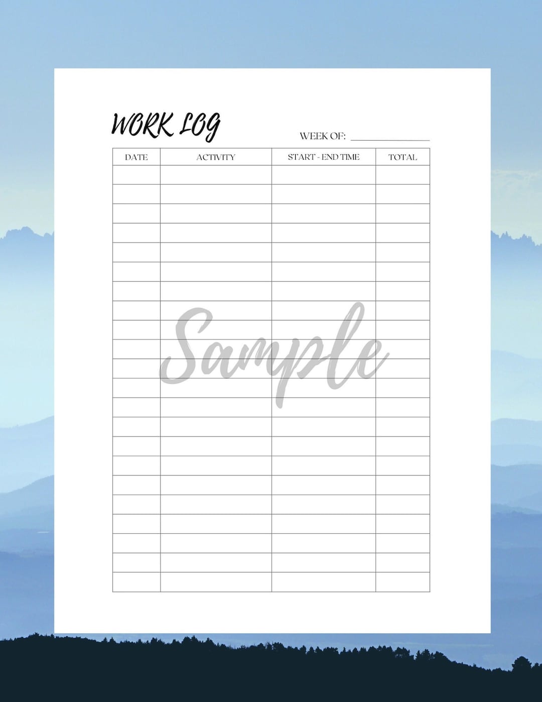 Simple Work Log Printable | Time Log | Time Tracker | Working Hours Log ...