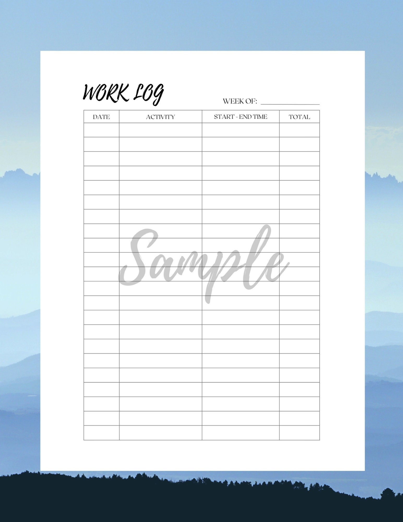 Simple Work Log Printable | Time Log | Time Tracker | Working Hours Log ...