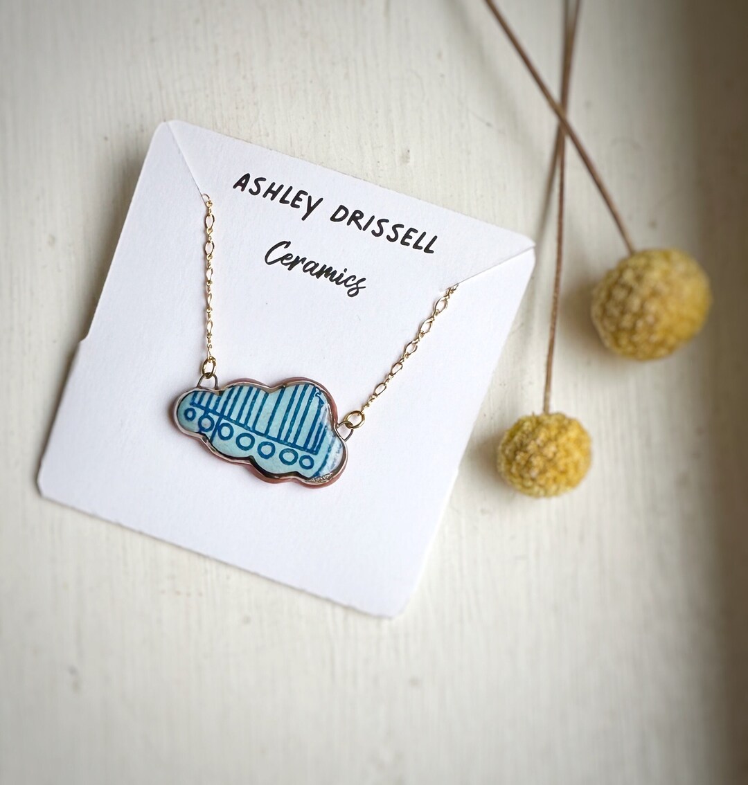 Silver Lining Cloud, Ceramic Pendant Necklace With Blue Details - Etsy