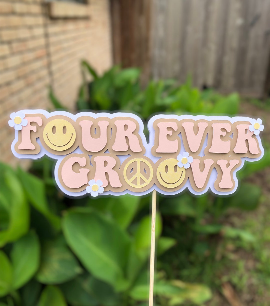 Four Ever Groovy Cake Topper | Retro Cake Topper | Groovy Cake Topper ...