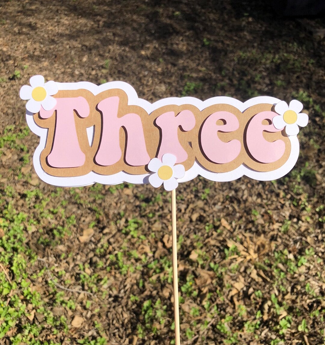 Three Cake Topper | Third Birthday Cake Topper | Groovy Cake Topper ...