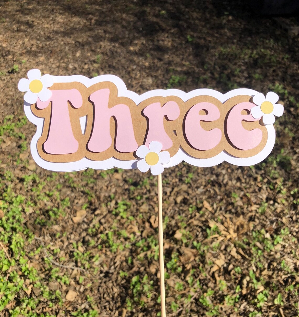Three Cake Topper | Third Birthday Cake Topper | Groovy Cake Topper ...
