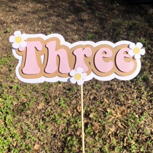 Three Cake Topper | Third Birthday Cake Topper | Groovy Cake Topper ...