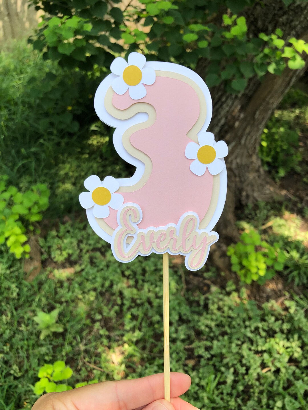 Three Cake Topper | Third Birthday Cake Topper | Groovy Cake Topper ...