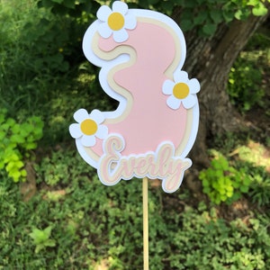 Three Cake Topper | Third Birthday Cake Topper | Groovy Cake Topper ...