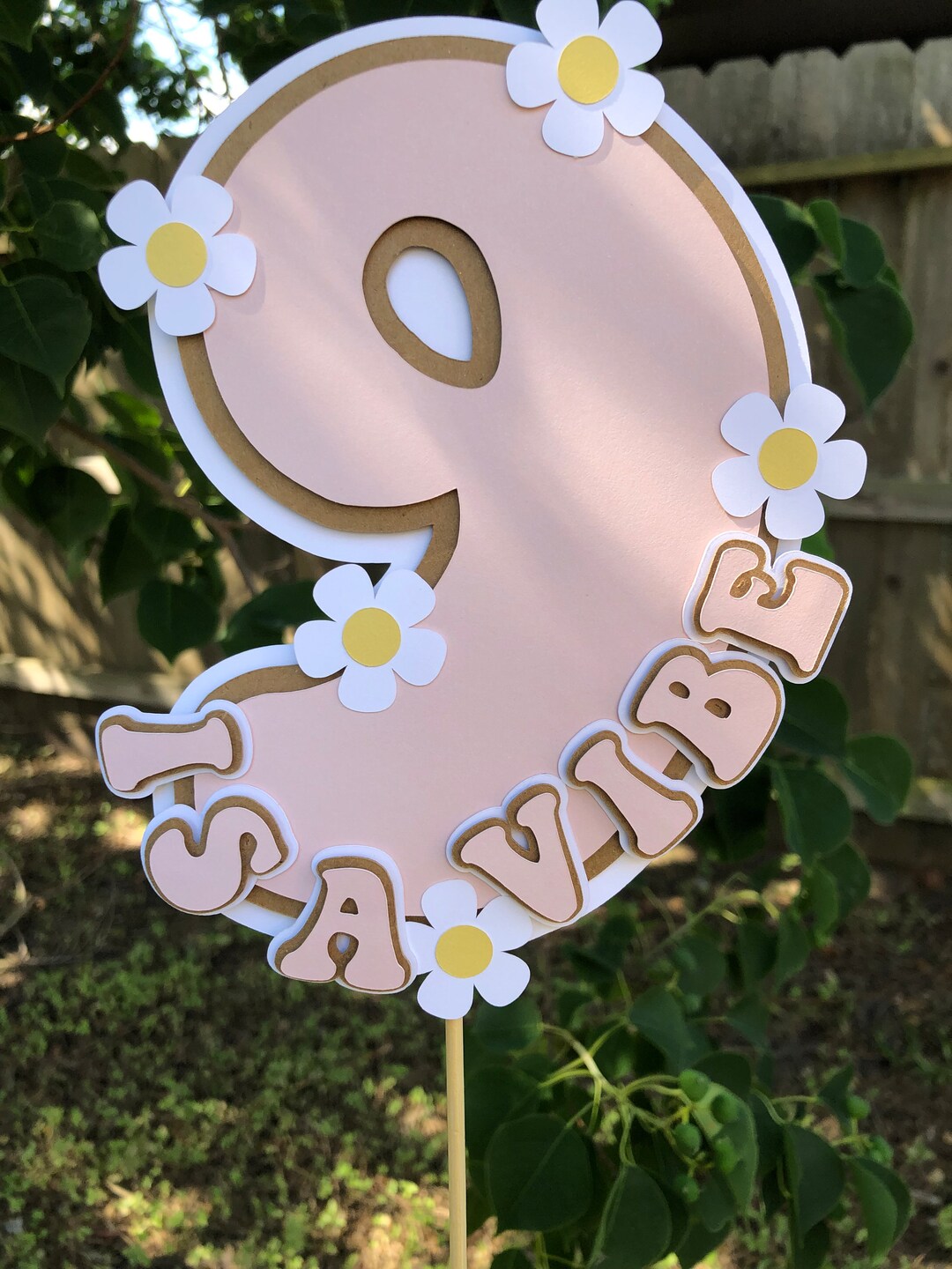 Nine is a Vibe Cake Topper | Groovy Cake Topper | Daisy Cake Topper ...