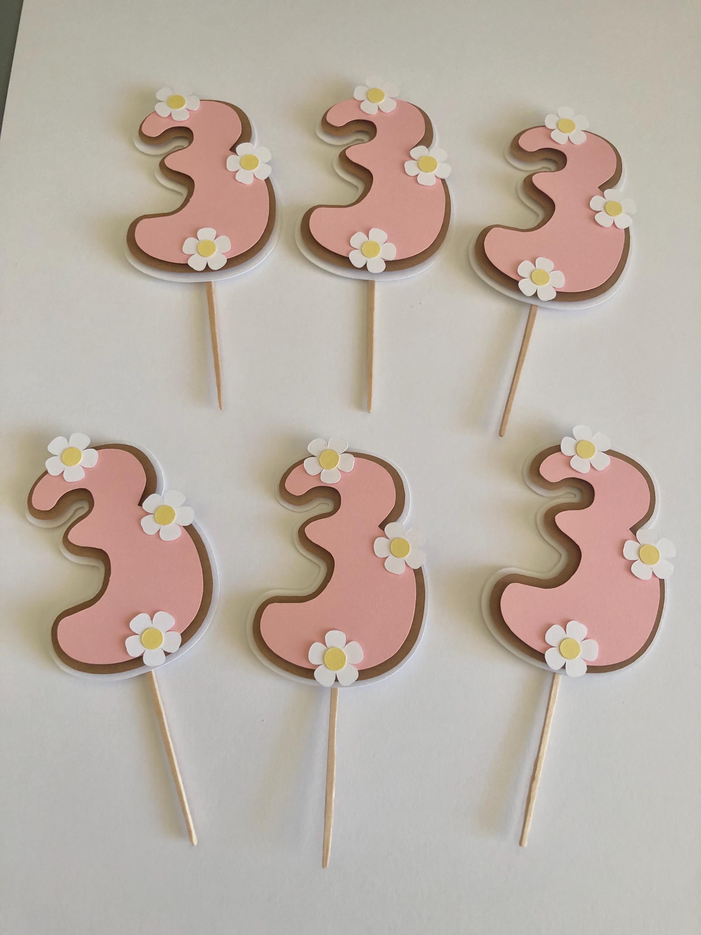 Number Cupcake Toppers | 3 Cupcake Toppers | Retro Cupcake Toppers ...